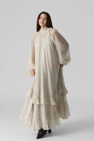 LE FAFO Silk Chiffon Maxi Dress Light Beige