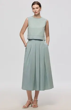 JUANA Amaia Pleated Maxi Skirt - Chambray Blue