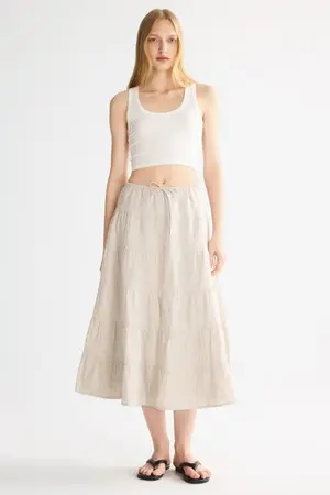 OROLAY Bouquet Linen Skirt Beige