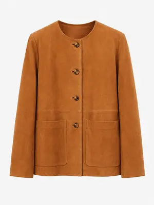 MINE BILGI Broom Premium Suede Leather Collarless Jacket