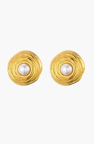KELLERY Lumiere Bloom Pearl Drop Earrings - Gold
