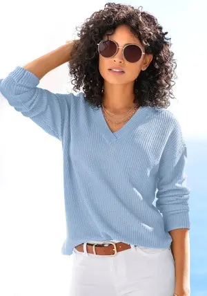 LASCANA Ribbed V-neck Sweater