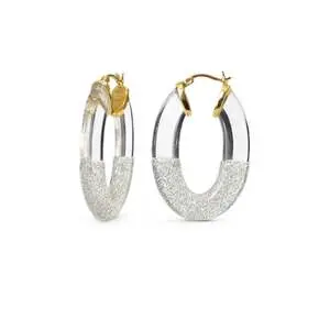 GOLD & HONEY Flat Hoop Earrings In Clear With Glitter