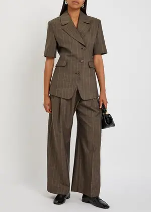 GANNI Pinstriped Double-breasted Wool Blazer