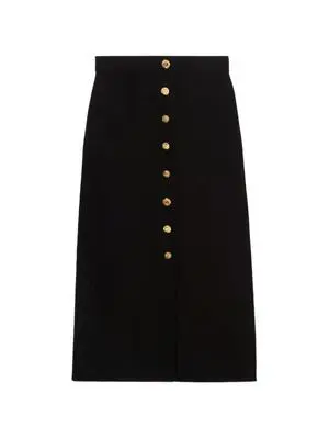 Claudie Pierlot Fitted Knitted Midi Skirt With Decorative Gold Buttons