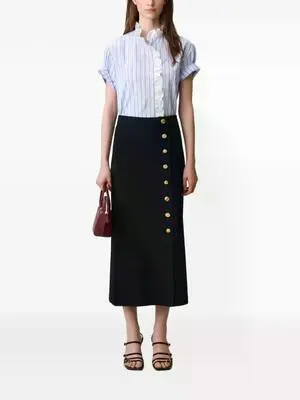 Claudie Pierlot Fitted Knitted Midi Skirt With Decorative Gold Buttons