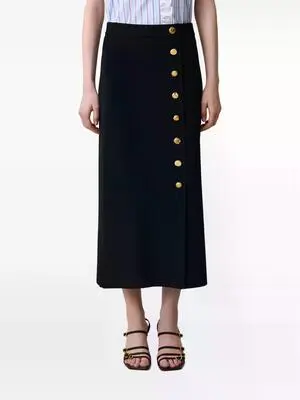 Claudie Pierlot Fitted Knitted Midi Skirt With Decorative Gold Buttons - Black