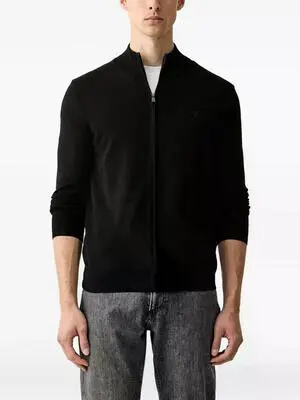 TRUSSARDI Zip-up Embroidered Logo Fine Knit Cardigan