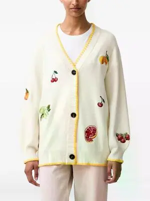 NEVER FULLY DRESSED Fruit-embroidered Long-sleeve Cardigan - Neutrals