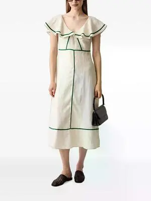 PEDRO DEL HIERRO Ruffled Contrast-trim Midi Dress - Neutrals