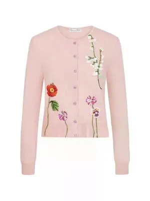 Oscar De La Renta Botanical Threadwork-embroidered Cardigan - Pink