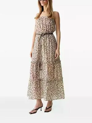 VICOLO Sleeveless Strapless Tiered Midi Dress With Braided Belt