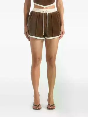 Manière De Voir Contrast Velour Mini Shorts - Brown