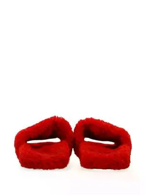 Balenciaga Furry Flat Mules - Red