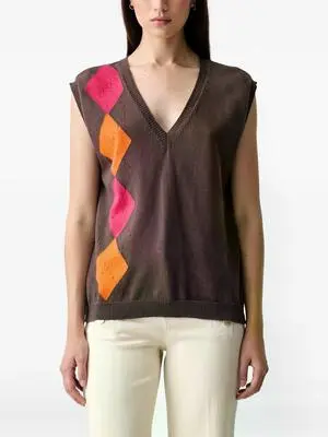 VICOLO Argyle-pattern V-neck Sweater - Brown