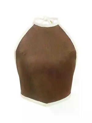 Manière De Voir Contrast Velour Halter Top - Brown