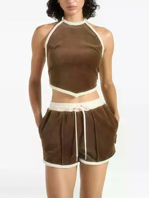 Manière De Voir Contrast Velour Halter Top - Brown
