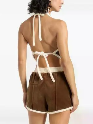 Manière De Voir Contrast Velour Halter Top - Brown