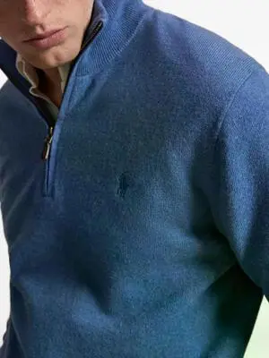 Polo Ralph Lauren Wool Quarter-zip Sweater With Pony Embroidery - Blue