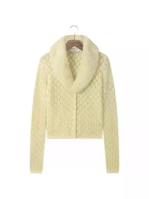 HOUSE OF SUNNY Peggy Faux-fur Collar Cardigan - Yellow