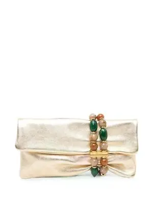 JIMMY CHOO Bead-embellished Metallic Shoulder Bag - Gold