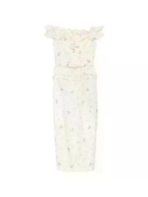 Alessandra Rich Floral-print Ruffled Dress - Neutrals