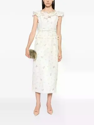 Alessandra Rich Floral-print Ruffled Dress - Neutrals