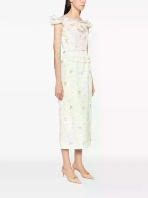 Alessandra Rich Floral Print Ruffled Off-shoulder Silk Dress