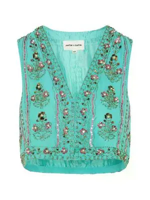 Antik Batik Simone Embroidered Gilet - Green