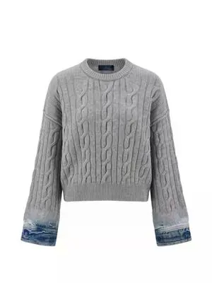 HAIKURE Cable-knit Denim-cuff Sweater - Grey