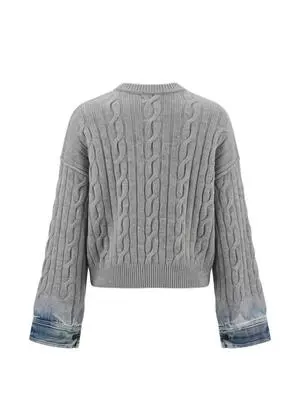 HAIKURE Cable-knit Denim-cuff Sweater