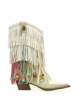 Kurt Geiger Fringe-trimmed Beaded Cowboy Boots - Neutrals