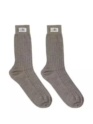 MAISON MARGIELA Logo-patch Ribbed-knit Socks - Brown
