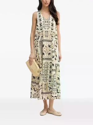 Joseph Ribkoff Geometric Print V-neck Sleeveless Midi Dress