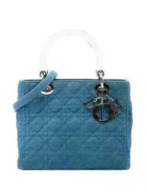 Dior Medium Denim Cannage Lady Satchel - Blue