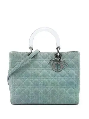 Dior Large Denim Cannage Lady Satchel - Blue