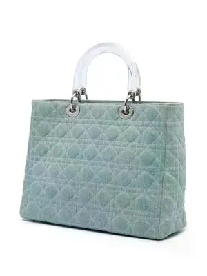 Dior Large Denim Cannage Lady Satchel - Blue