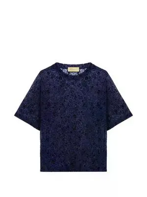 Momoni Floral-flocked T-shirt - Blue