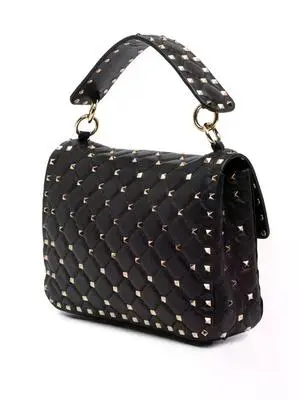 Valentino Garavani 2000-2026 Medium Lambskin Vltn Rockstud Spike Satchel - Black
