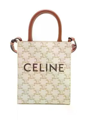 Celine 2019-2026 Mini Triomphe Coated Canvas Vertical Cabas Satchel - White