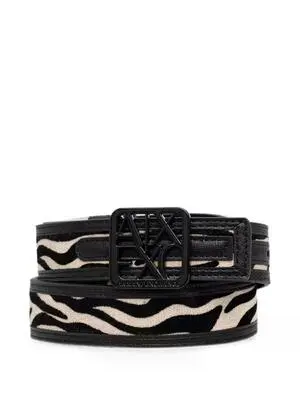 Armani Exchange Zebra-print Logo-buckle Belt - Black