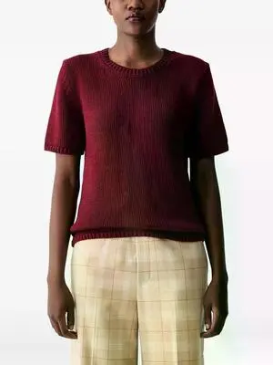MOS MOSH Mmarin Ribbed-trim Short-sleeved Sweater - Red