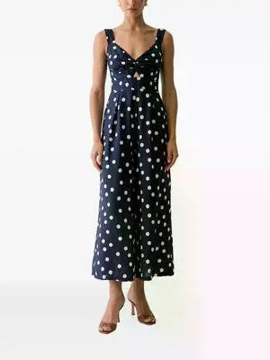 MORGAN Polka-dot Twist-detail Jumpsuit - Blue