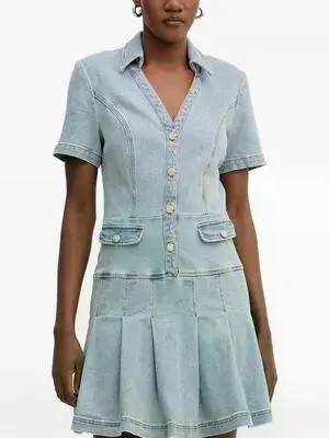 MORGAN Pleated Skirt Denim Mini Dress - Blue
