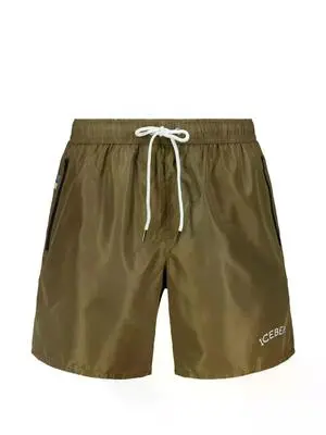 Iceberg Military Logo-print Stripe-detail Swim Shorts - Green