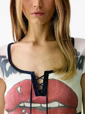 Miss Sixty Graphic Print Lace-up T-shirt