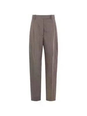 RÓHE Pleat-detail Slub-texture Trousers - Brown