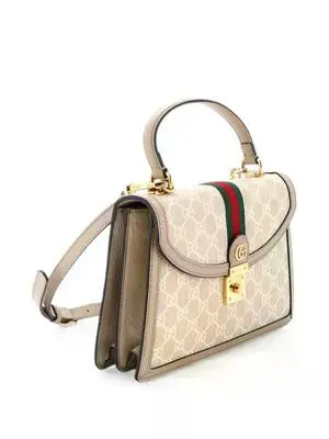 Gucci Ophidia Flap Top Handle Bag Gg Coated Canvas Small Satchel - Brown