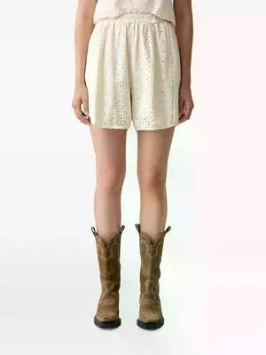 VICOLO Broderie-anglaise Elasticated-waist Shorts - Neutrals