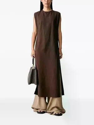 VICOLO Sleeveless Side-slit Blouse - Brown